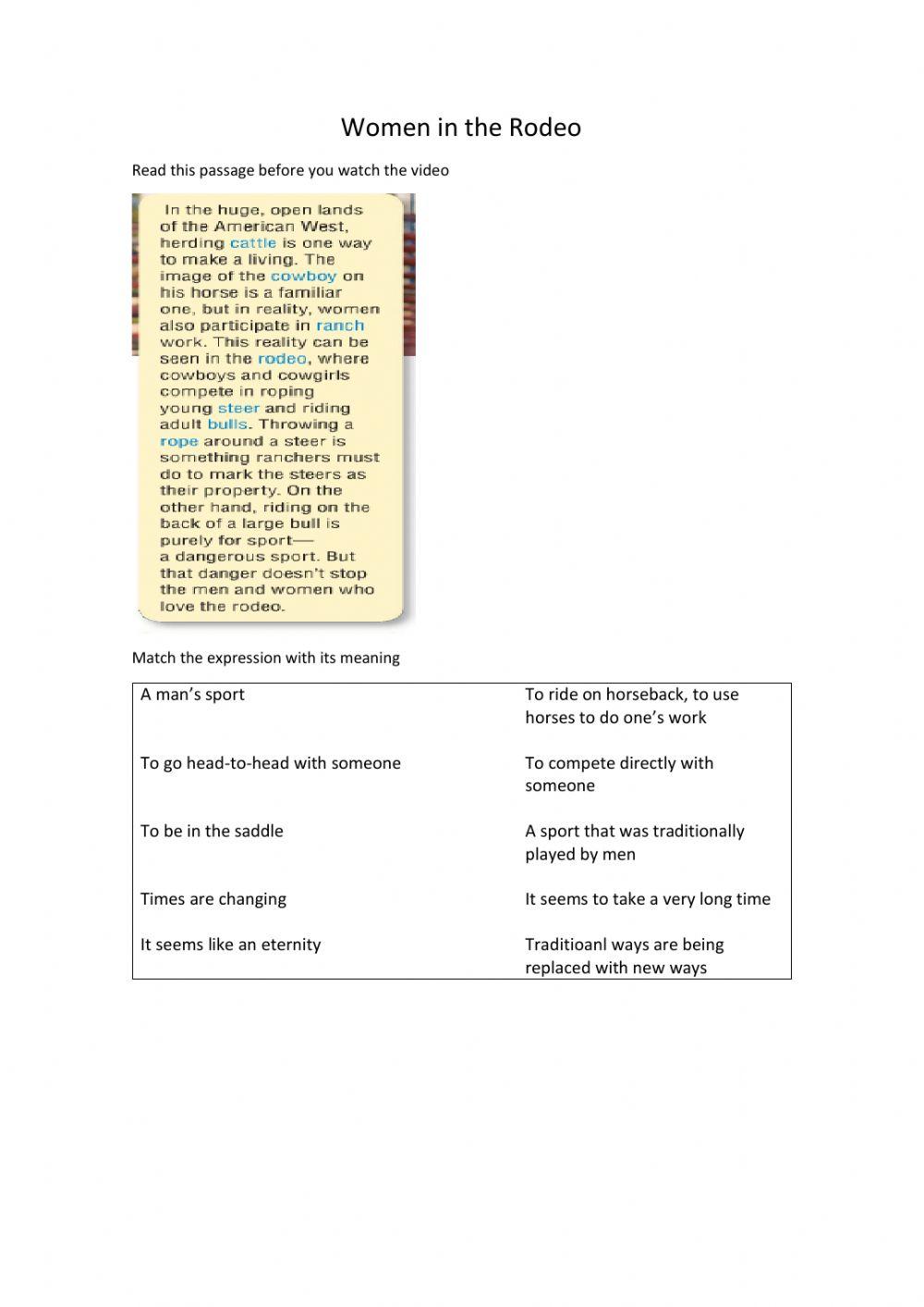 Women in the rodeo worksheet | Live Worksheets