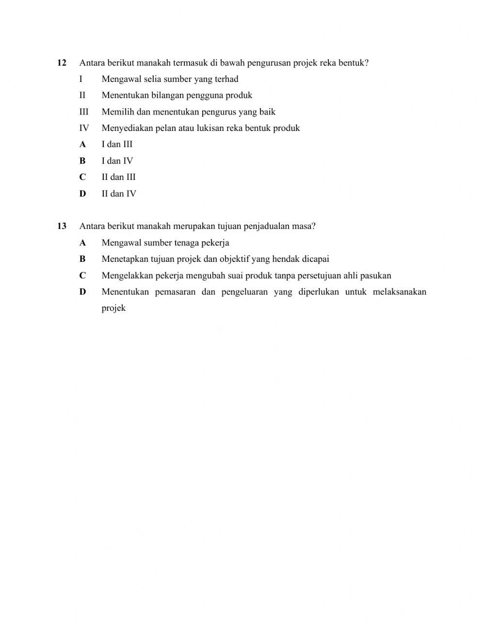 Pengurusan reka bentuk projek worksheet | Live Worksheets