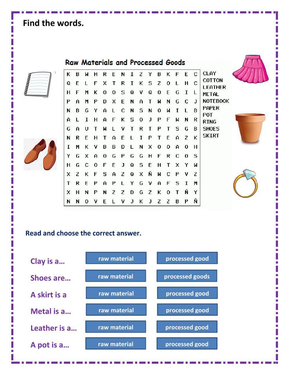 Raw materials a… | Free Interactive Worksheets | 495129