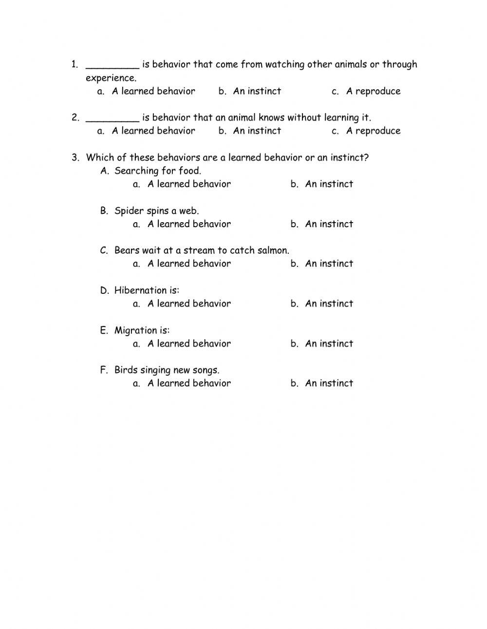 Grade 3 Science - L3.6 What Are Behavioral Adaptations? online exercise ...