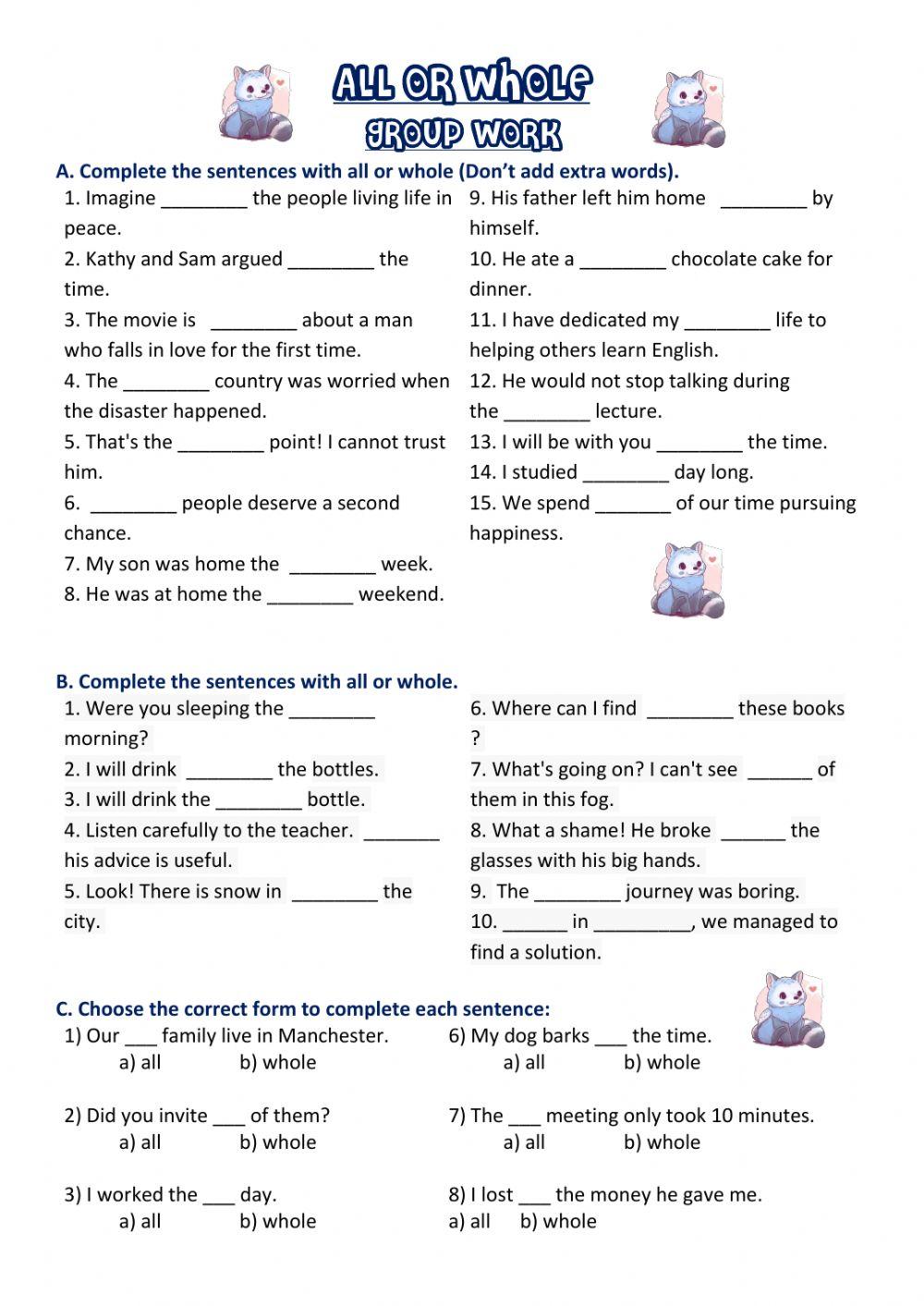 All vs Whole | Free Interactive Worksheets | 4414644