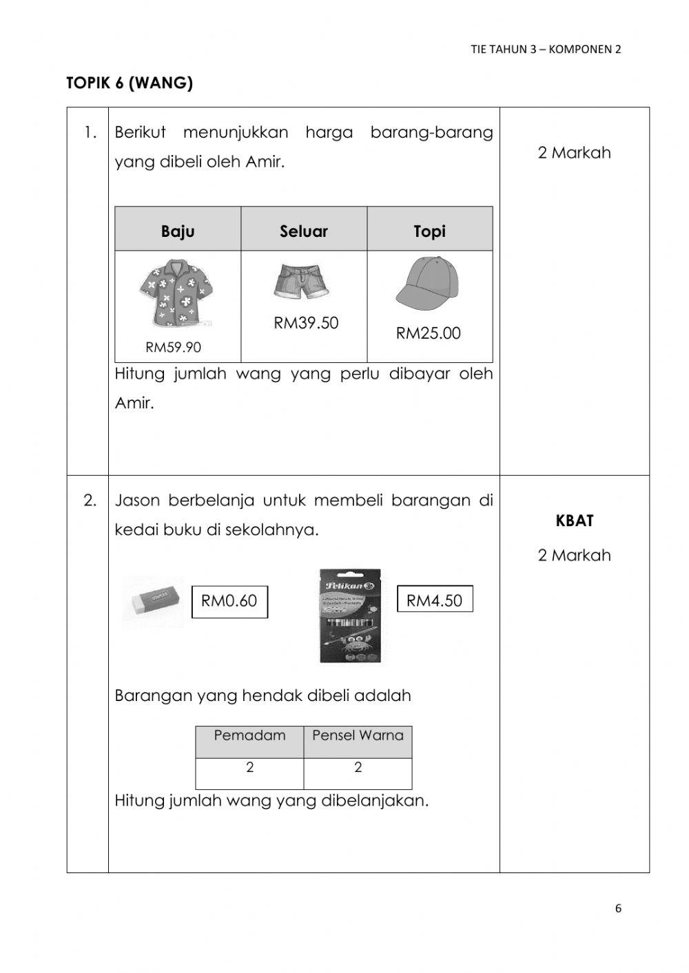 TIE-tahun3 Komponen 2(set 1-3) worksheet | Live Worksheets