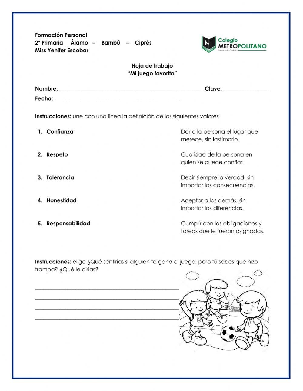 Valores Free Online Exercise Live Worksheets