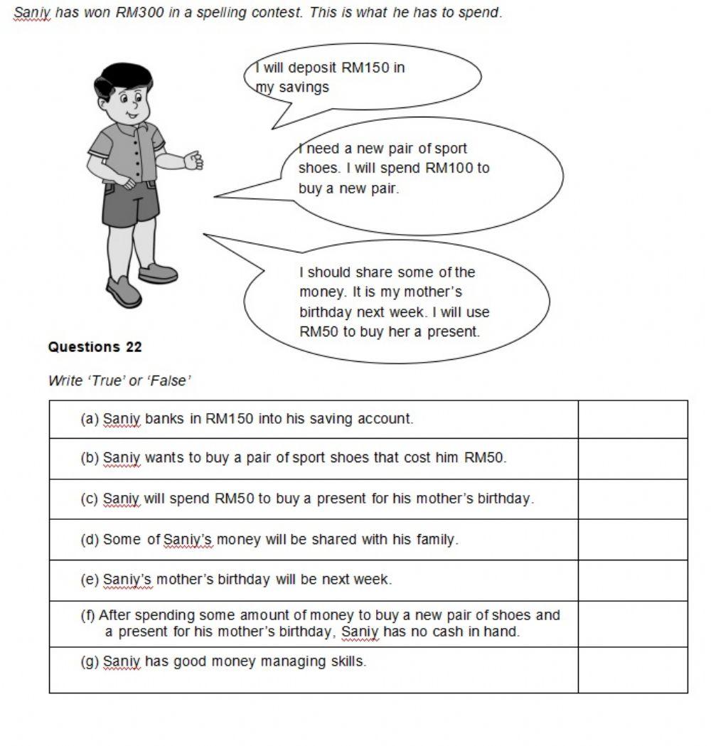 True or False online worksheet for 5 | Live Worksheets