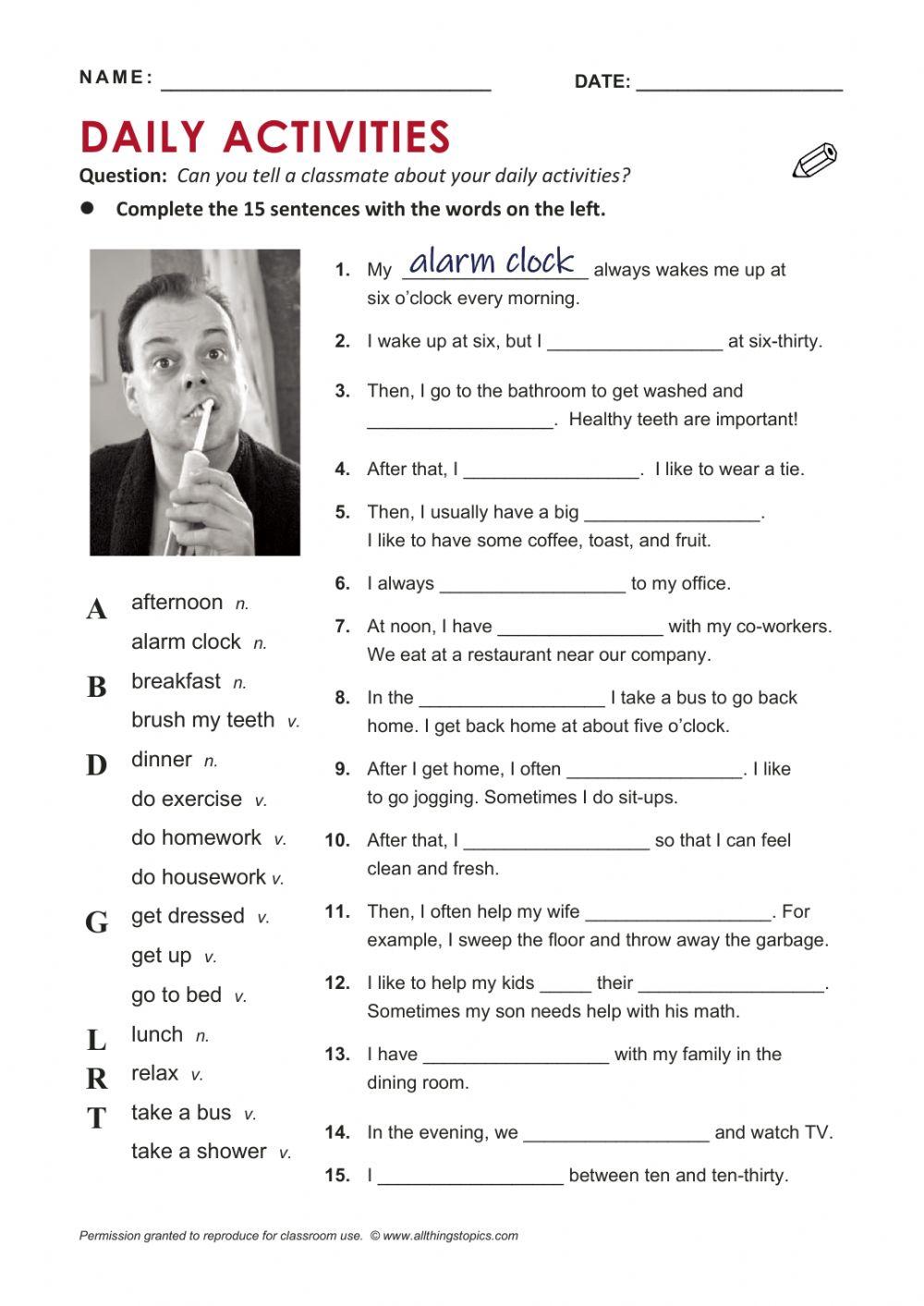 Daily activities | Free Interactive Worksheets | 6228365