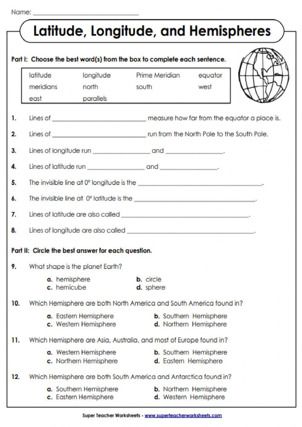 Latitude - Long… | Free Interactive Worksheets | 6228444