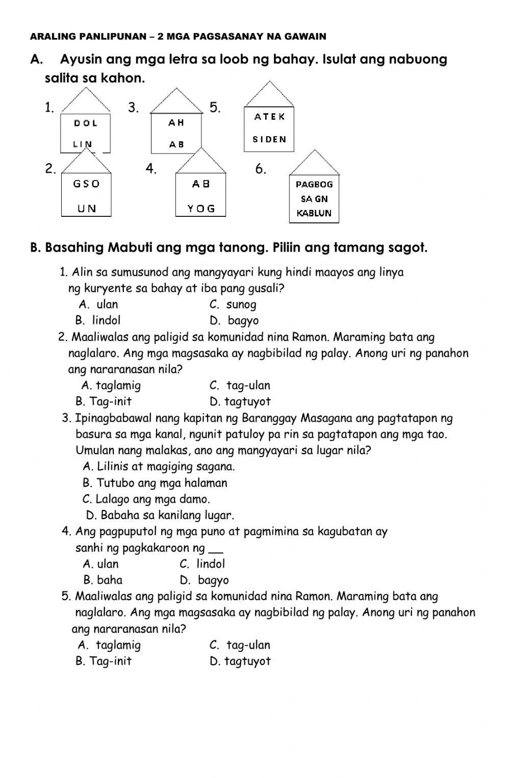 Ejercicio De Worksheet Araling Panlipunan Uri Ng Kalamidad Otosection ... Ejercicio De Worksheet Araling Panlipunan Uri Ng Kalamidad Otosection ...