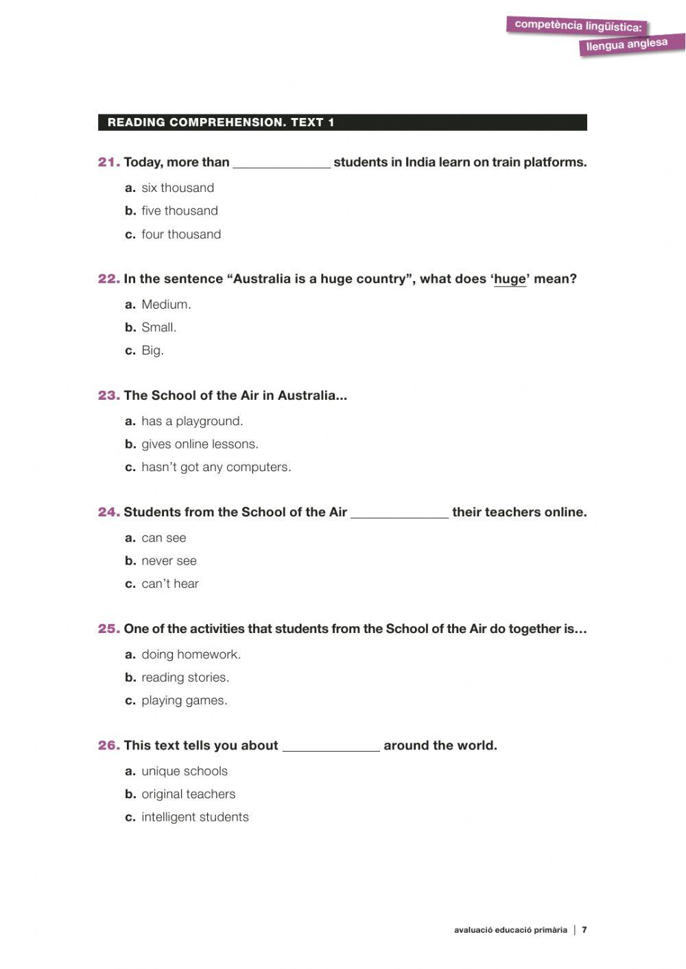 READING COMPREHENSIONS 6th GRADE online exercise for | Live Worksheets