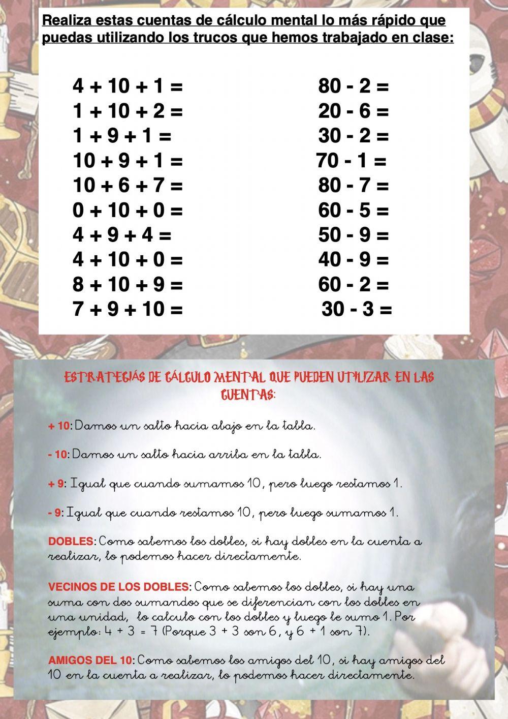 Fichas Para Ejercitar El Calculo Mental De Sumas Y Restas Matematicas ...