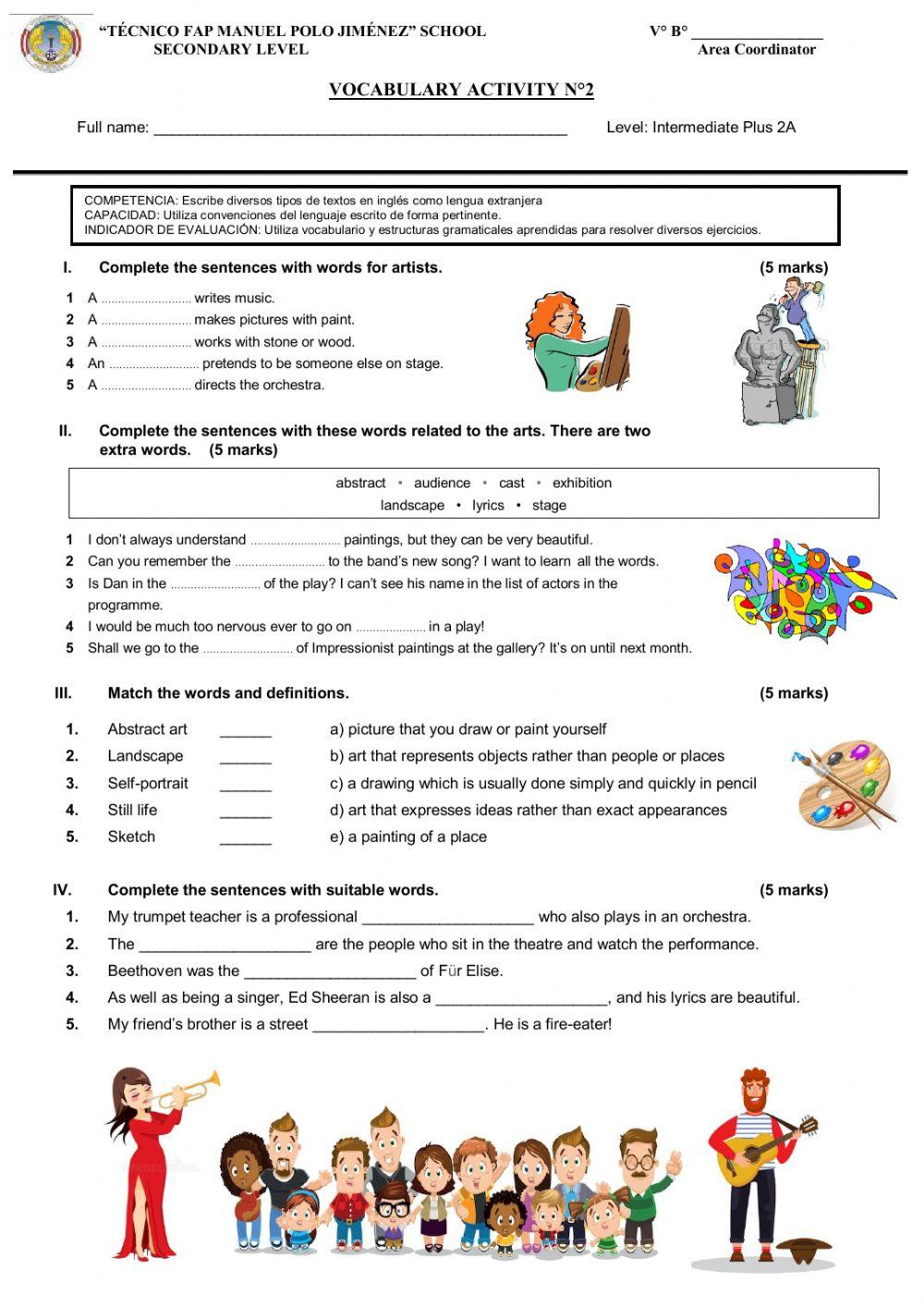 Vocabulary acti… | Free Interactive Worksheets | 497214