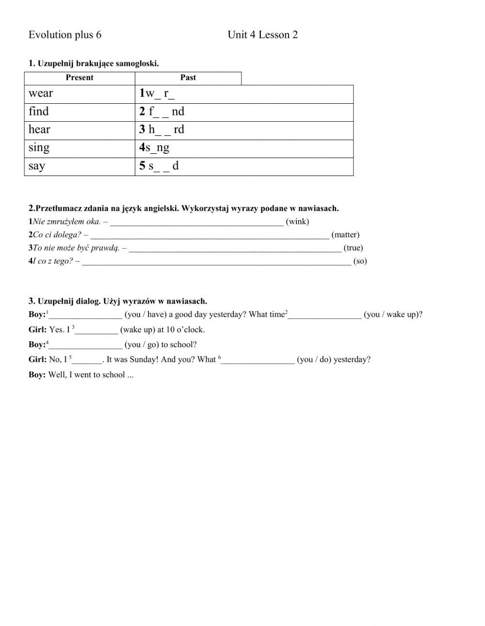 Evolution plus 3 Unit 4 lesson 2 worksheet | Live Worksheets