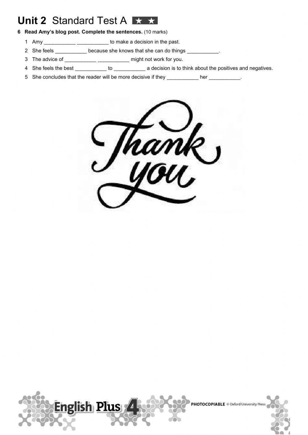 English+ Level 4, 2nd Ed., Test Unit 2 online exercise for | Live ...