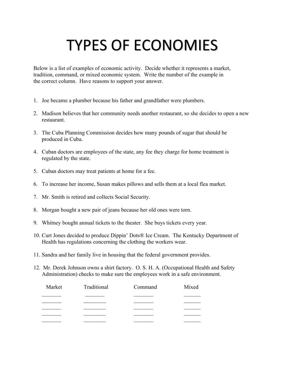 Types of Econom… | Free Interactive Worksheets | 6230590