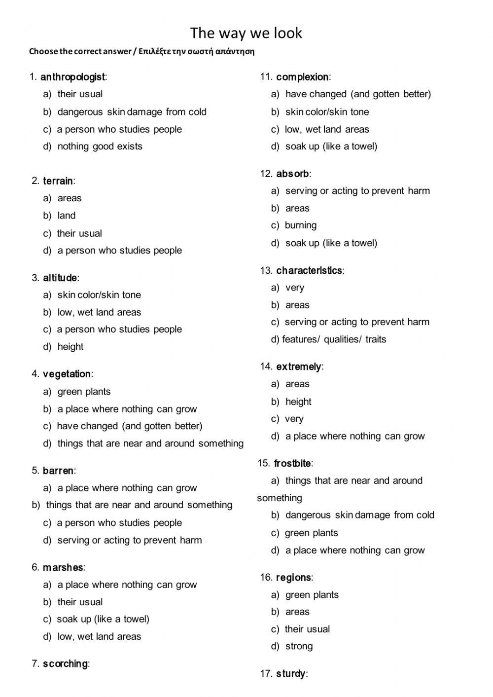 Vocabulary online exercise for Pre-intermediate | Live Worksheets