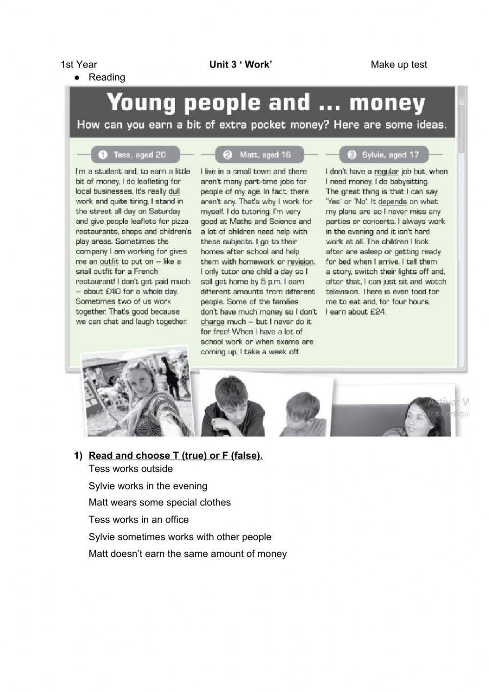 Focus 1- U 3- Make up test worksheet | Live Worksheets