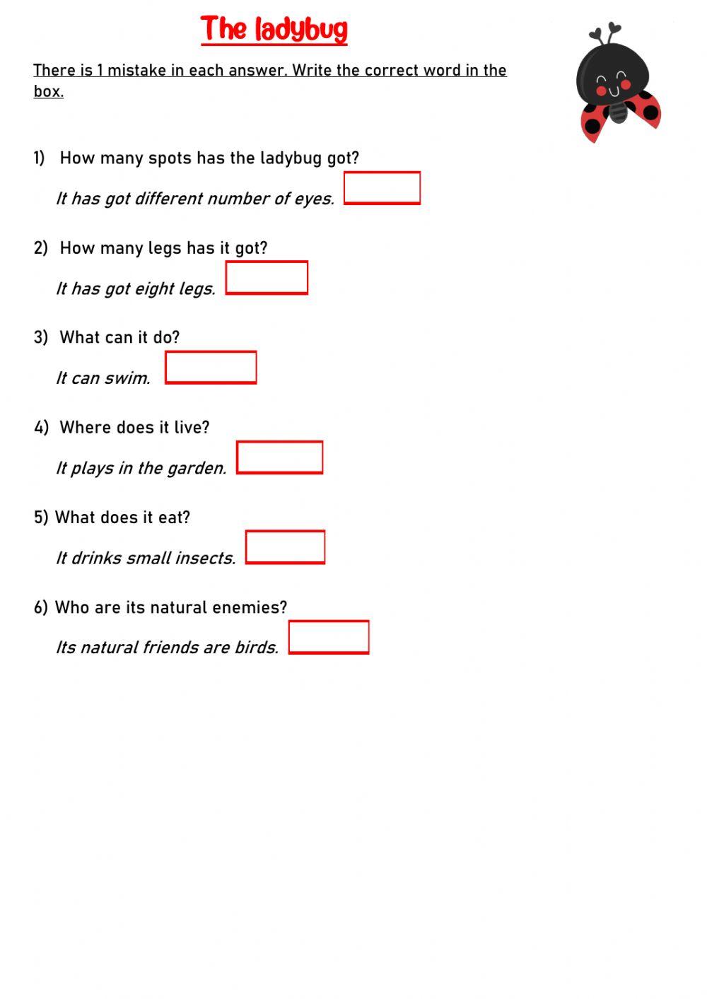 Ladybug - correct the answers worksheet | Live Worksheets