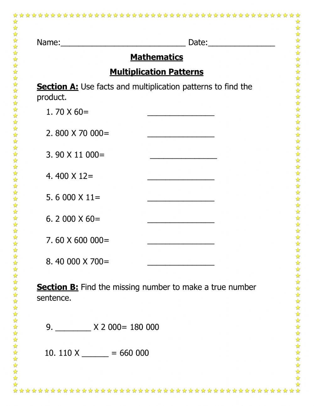 Multiplication Patterns II online exercise for | Live Worksheets