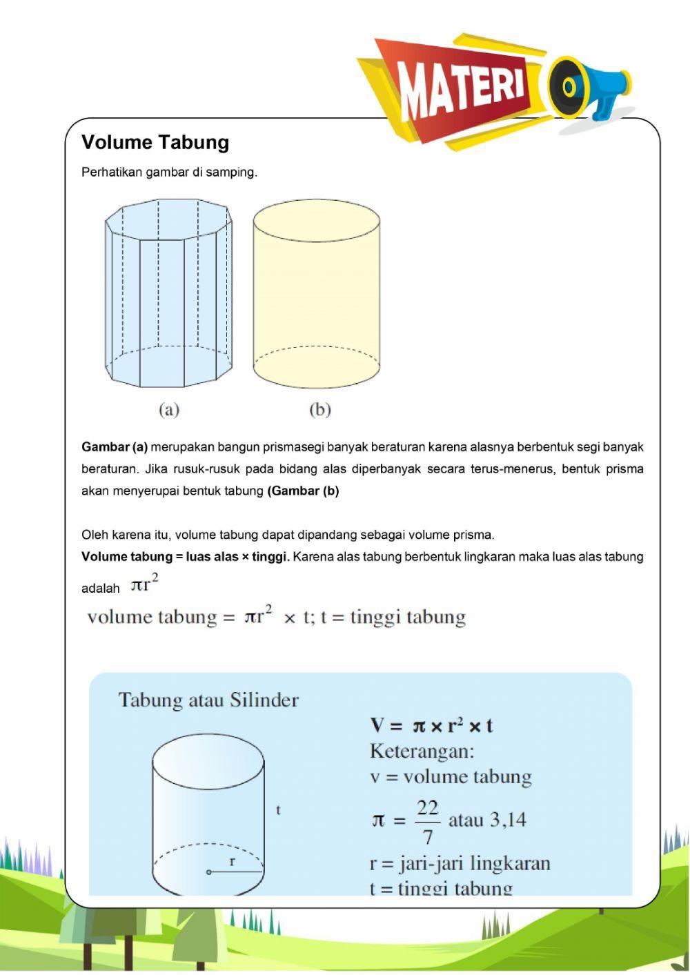 Volume tabung worksheet | Live Worksheets