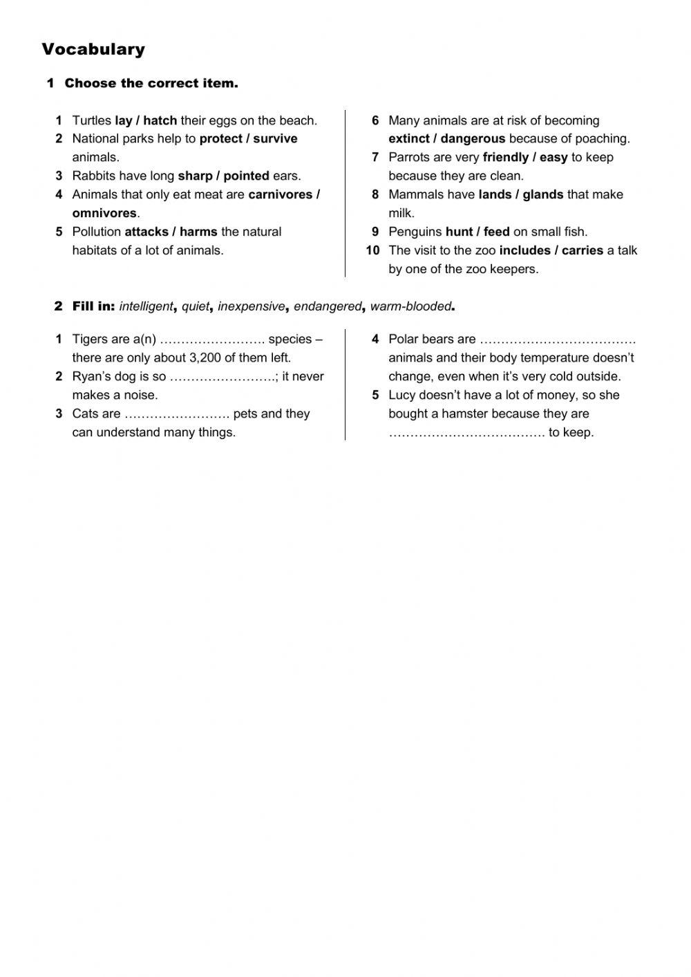 Animals online exercise for Grade 6 Level elementary | Live Worksheets