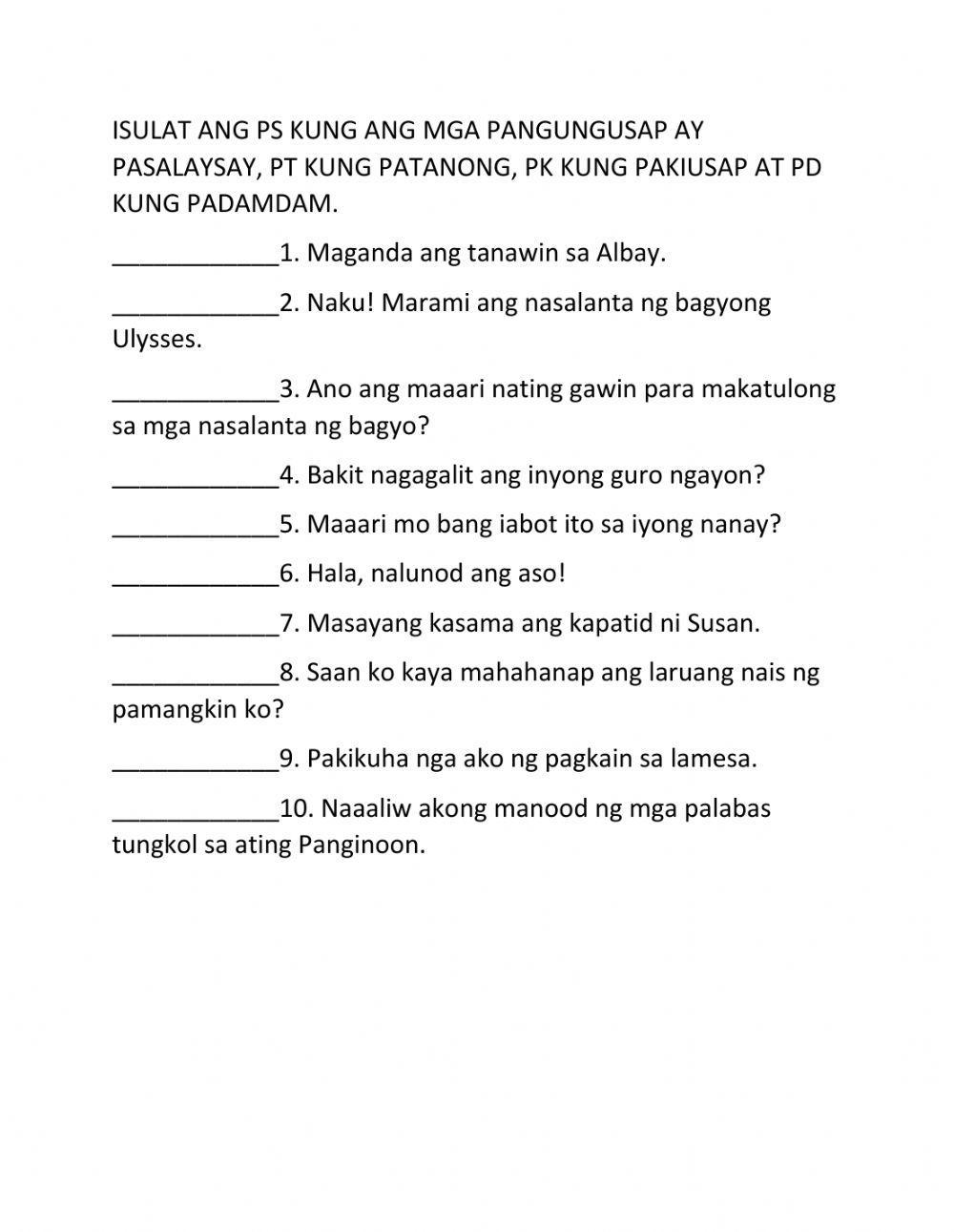 Uri Ng Pangungusap Ayon Sa Kayarian Worksheets For Gr