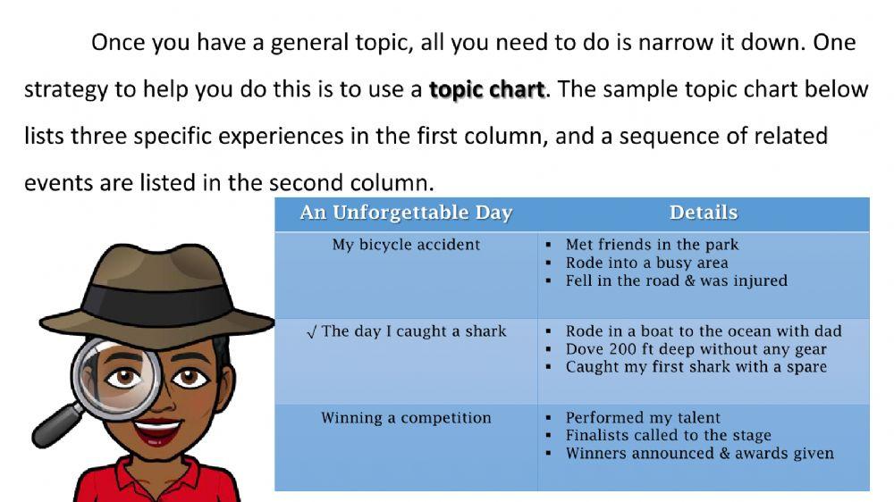 Choosing a Narrative Topic worksheet | Live Worksheets