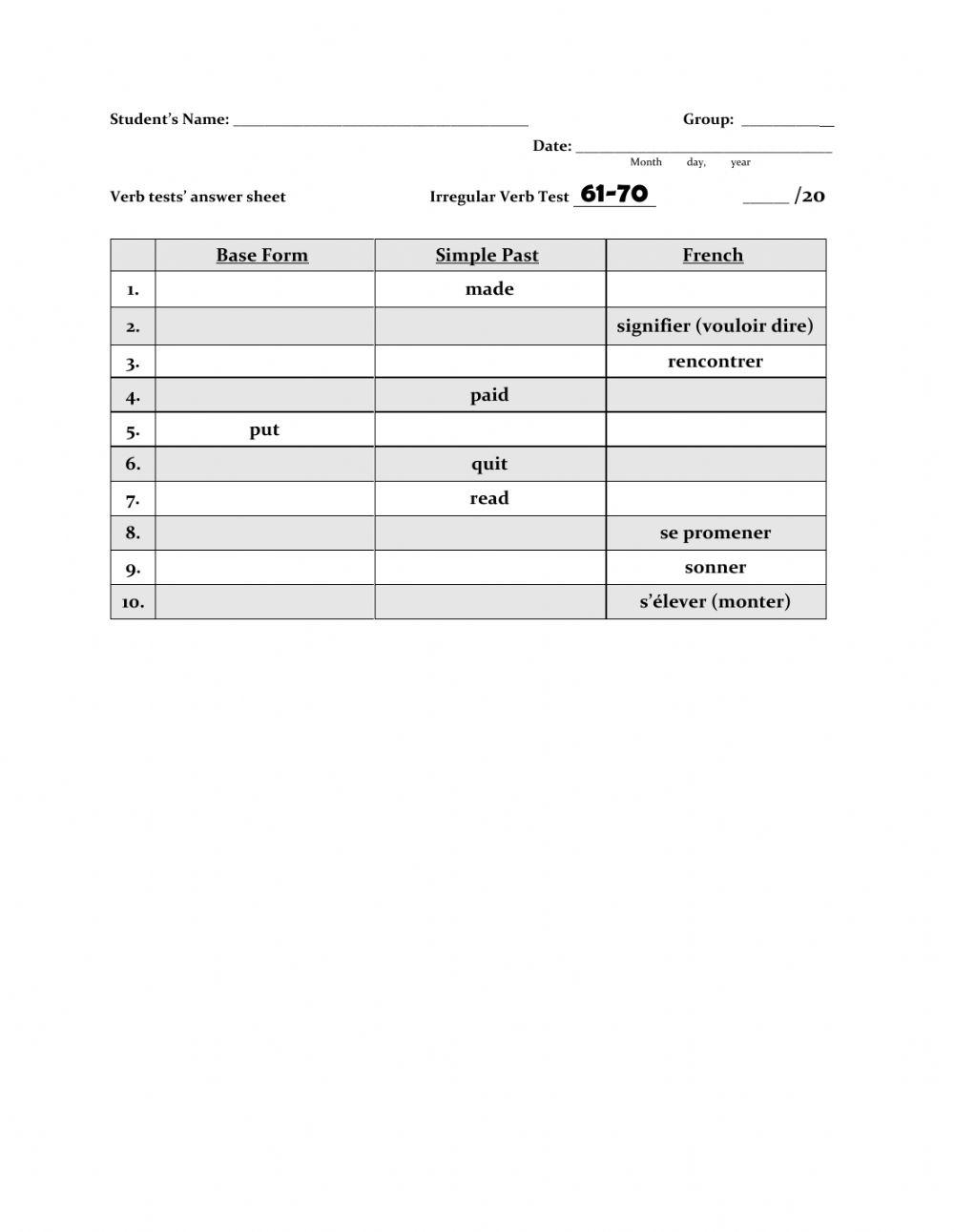 6232437 | Test verbs 61-70 | Solie Vincelette