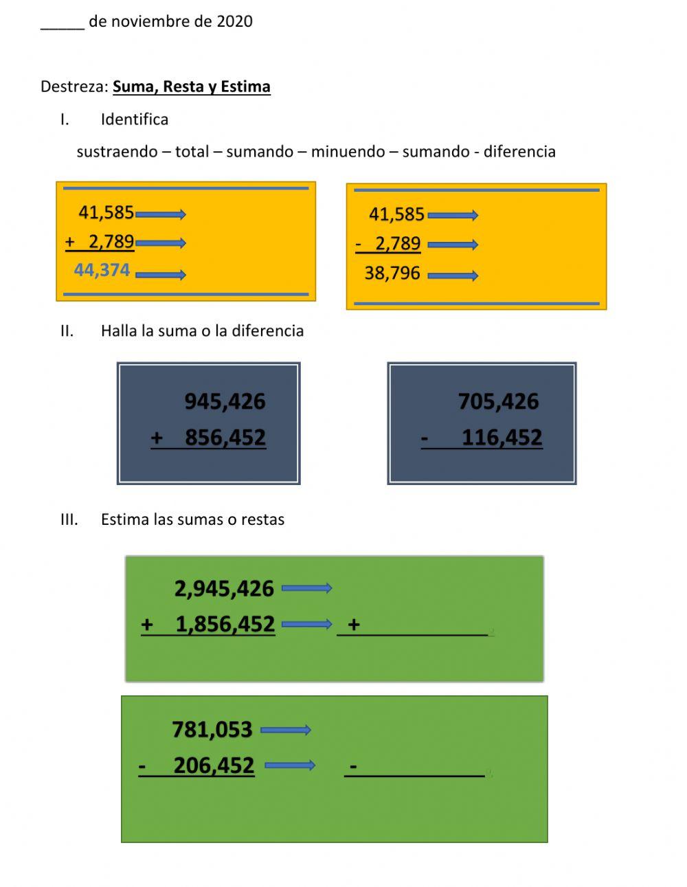 Suma, Resta y Estima decimales worksheet | Live Worksheets