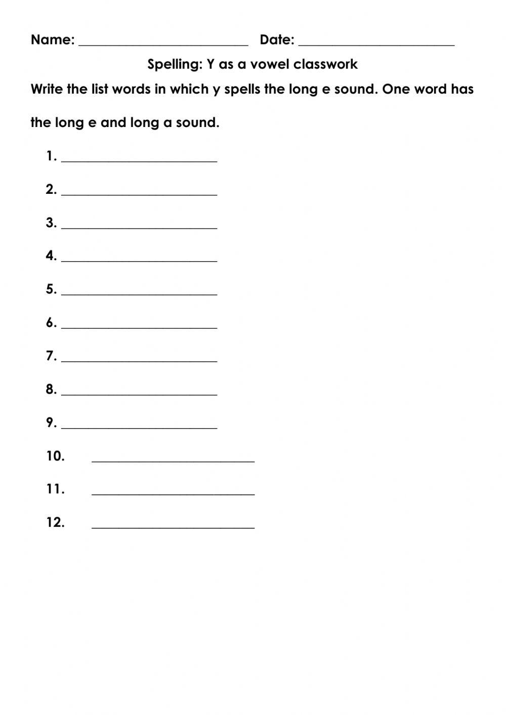 Y as a vowel online exercise | Live Worksheets