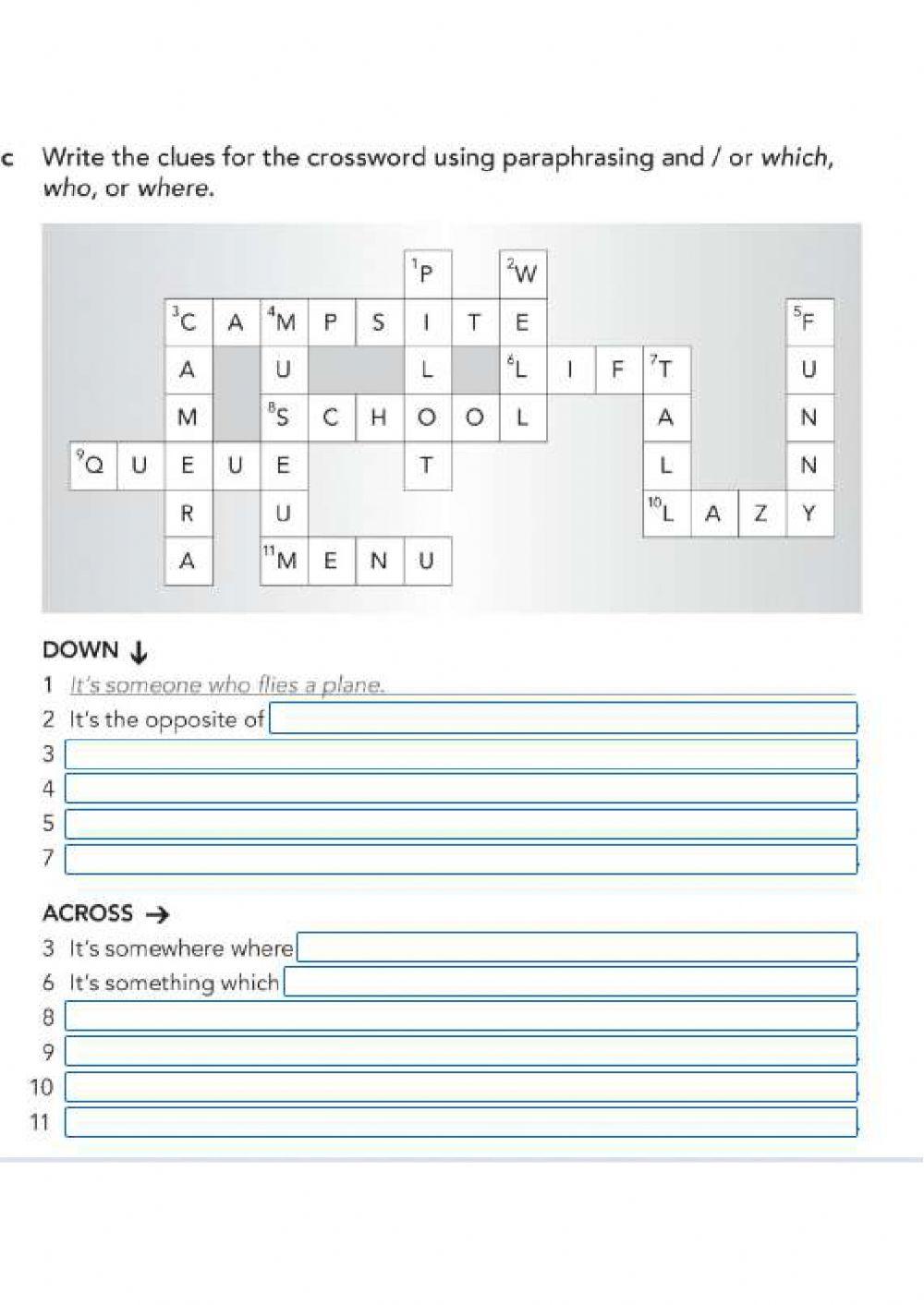 Crossword online exercise for preint | Live Worksheets
