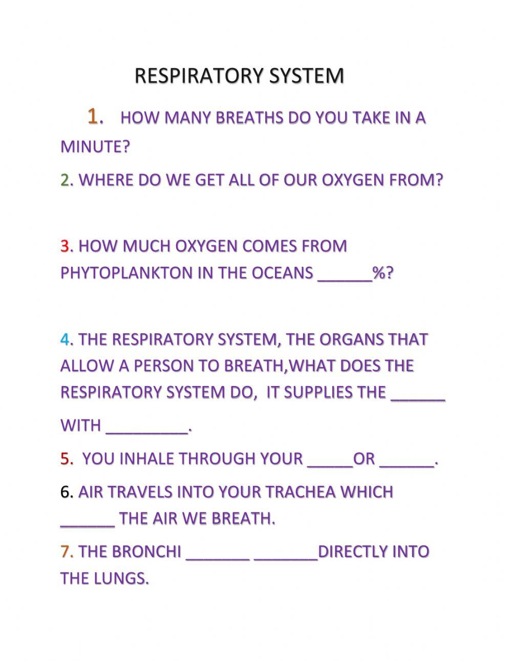 Respiratory system online pdf exercise for GRADE 3-12TH | Live Worksheets