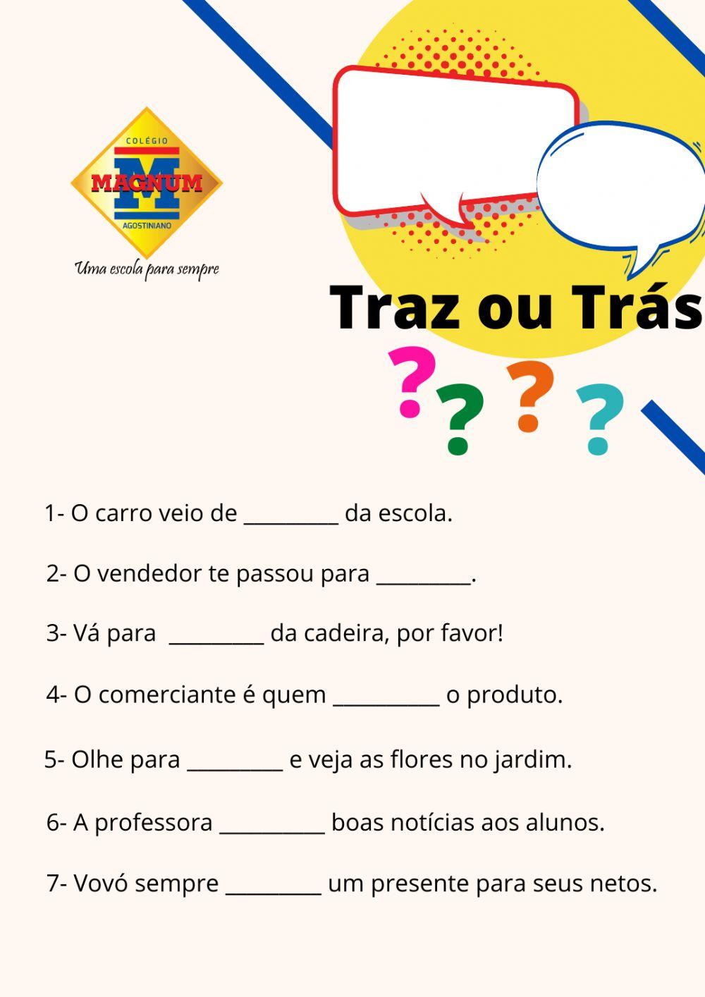 Emprego do traz-trás online exercise for | Live Worksheets