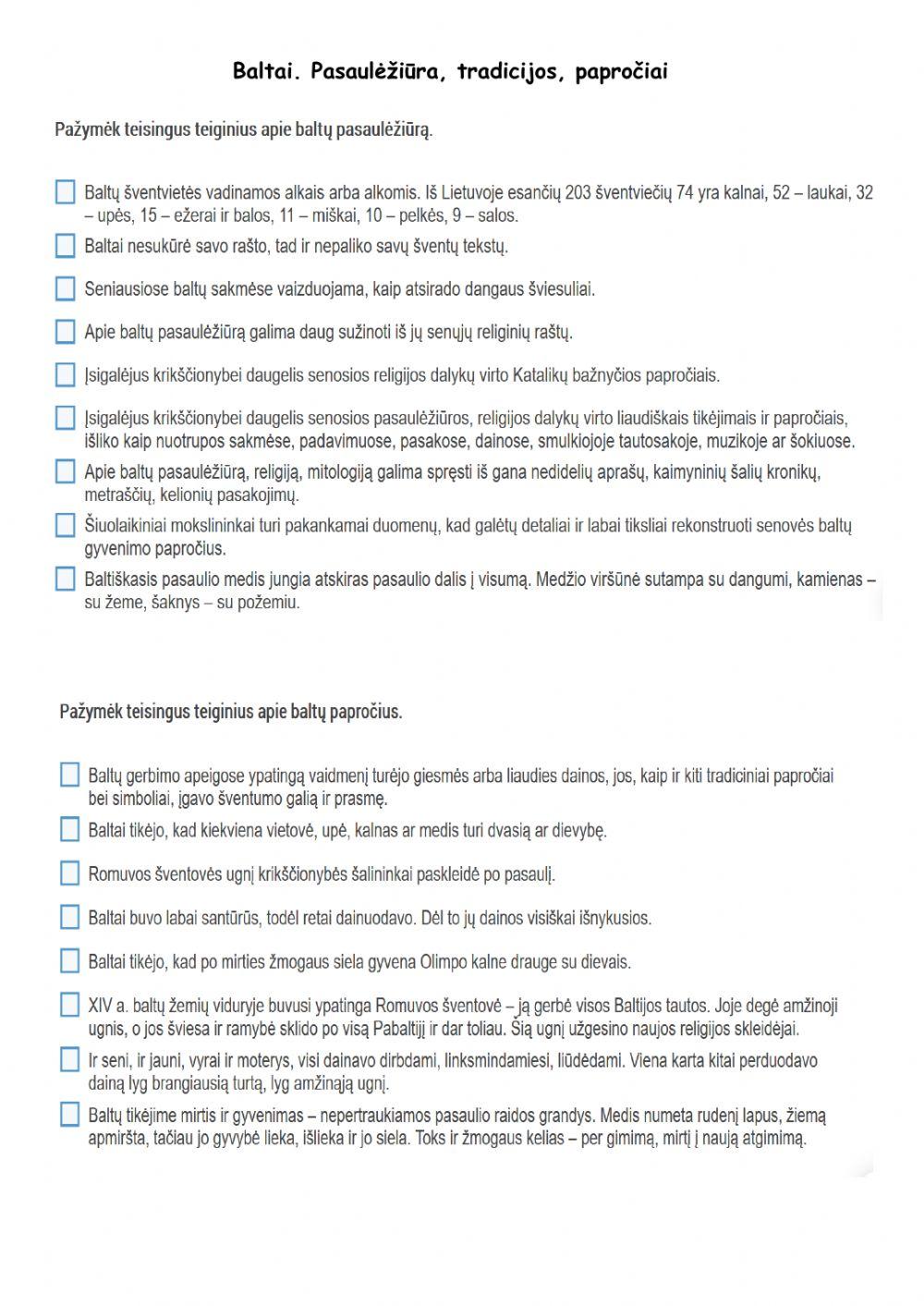 Baltai. Pasaulėžiūra, tradicijos, papročiai worksheet | Live Worksheets