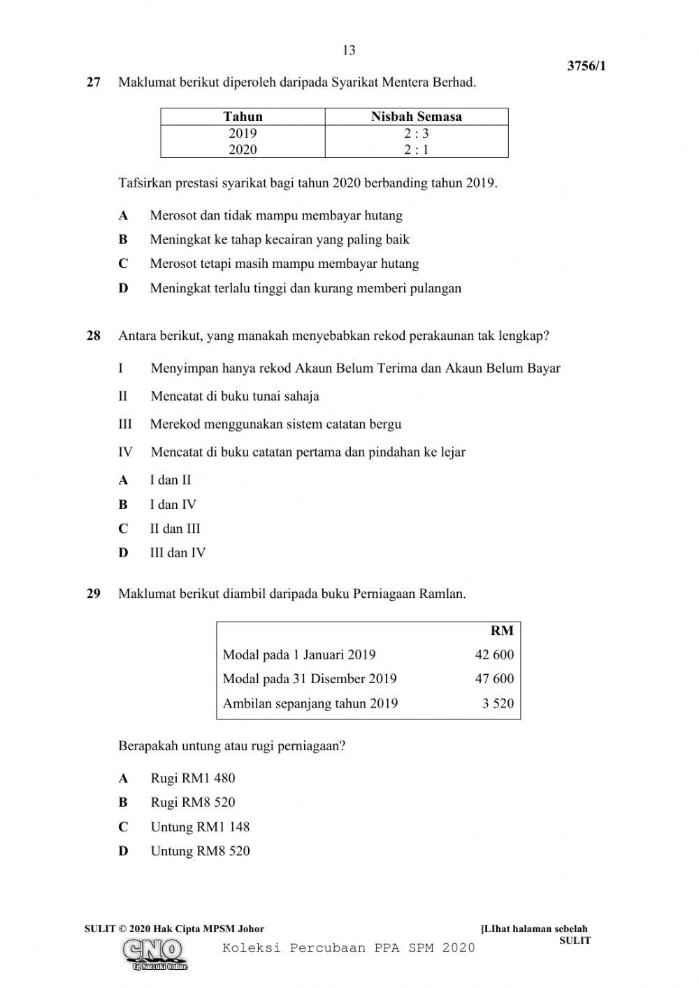 3756 TRIAL SPM 2020 - MPSM JOHOR M2 (Siri 3) online exercise for | Live ...