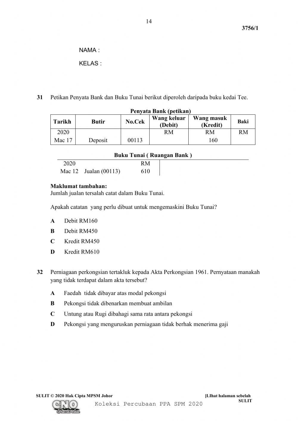 3756 TRIAL SPM 2020 - MPSM JOHOR M2 (Siri 4) online exercise for | Live ...
