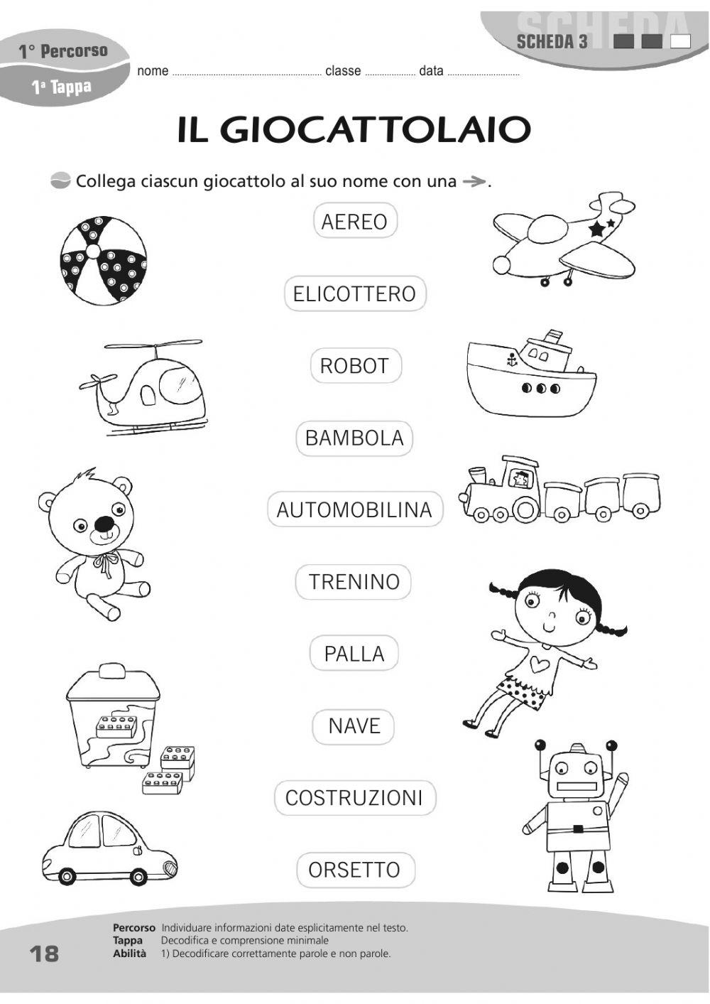 Collega parole e disegni worksheet | Live Worksheets