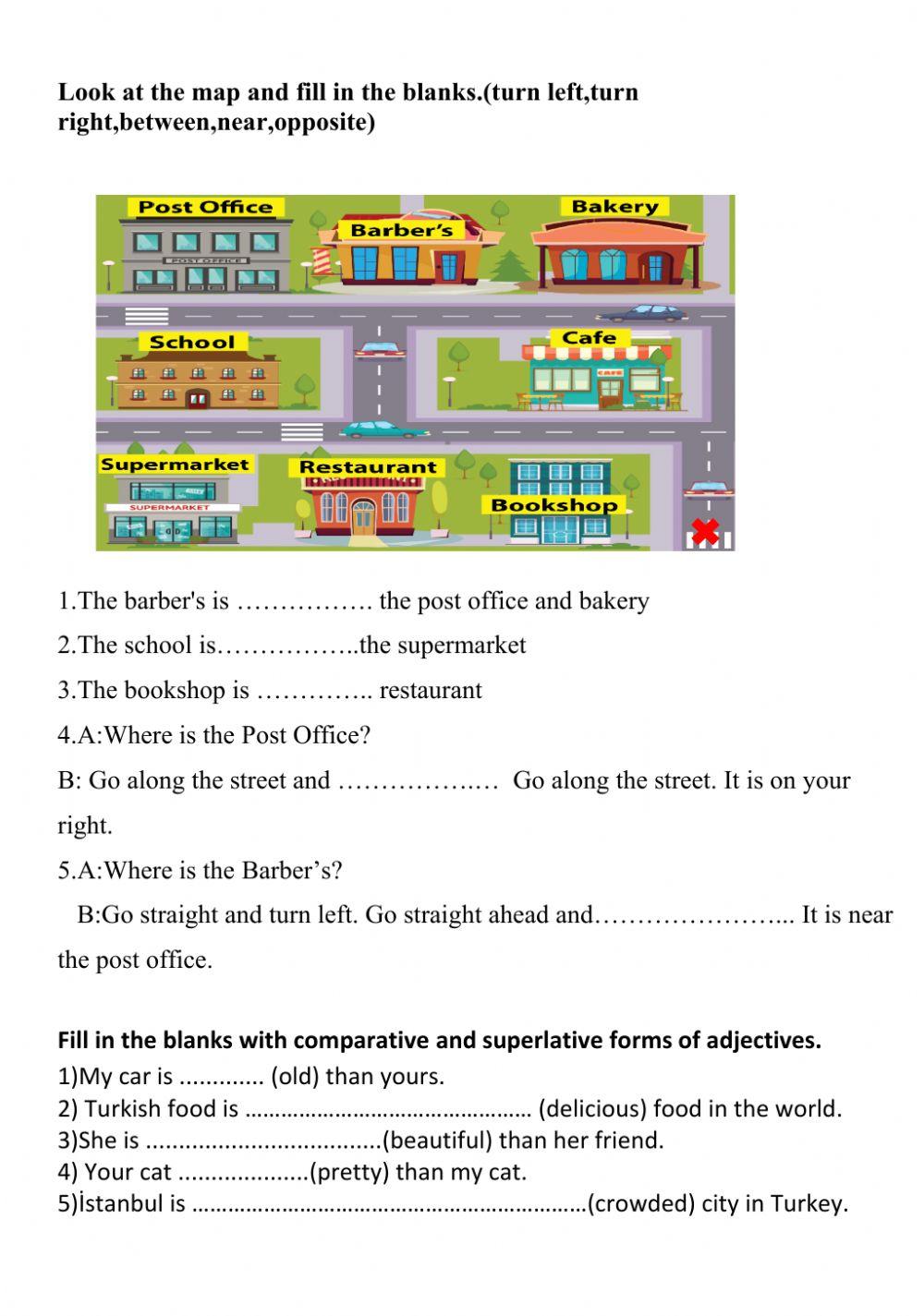 Directions and comparatives worksheet | Live Worksheets