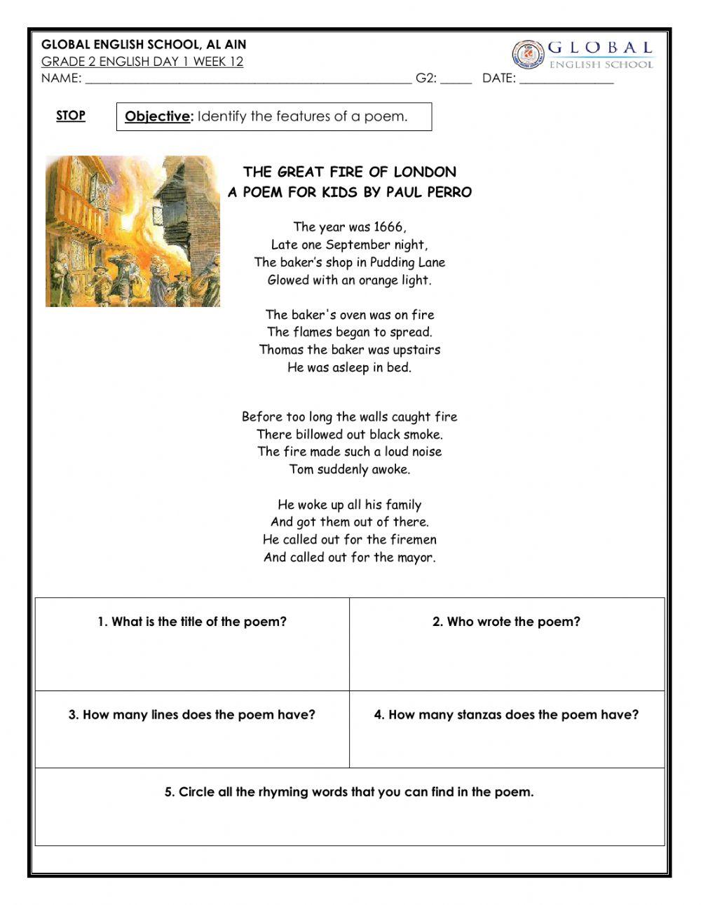 English-poem worksheet | Live Worksheets