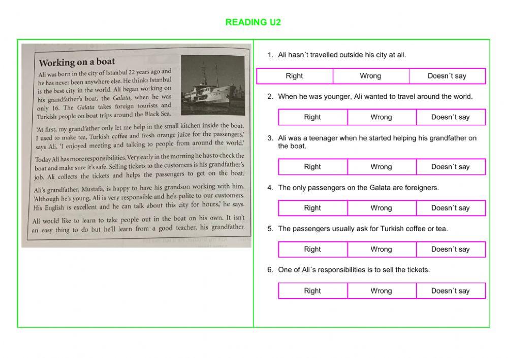 Reading u2 a2 502285 | Oyku01 | Live Worksheets