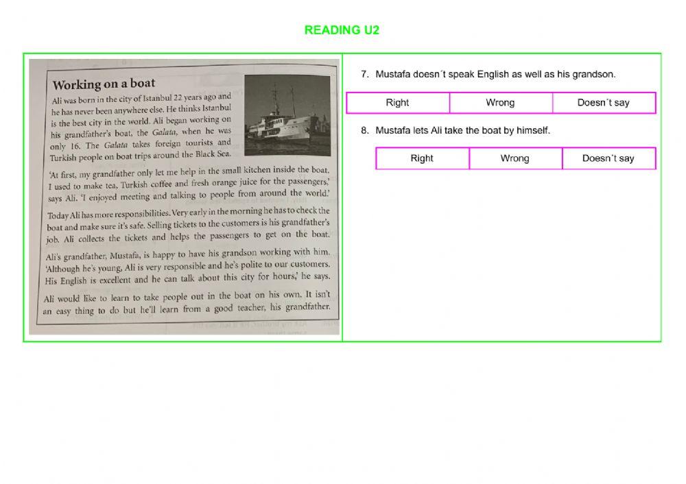 Reading u2 a2 502285 | Oyku01 | Live Worksheets