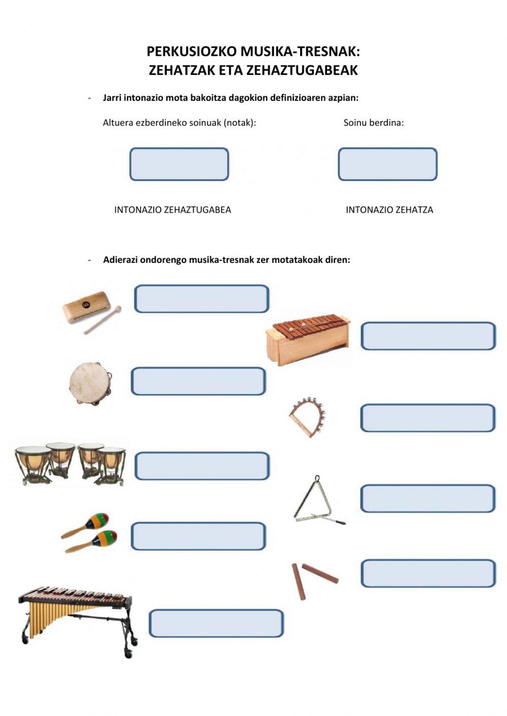 Perkusiozko musika tresnak worksheet | Live Worksheets