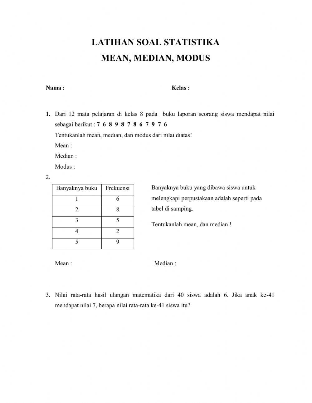 Mean median mod… | Free Interactive Worksheets | 502795