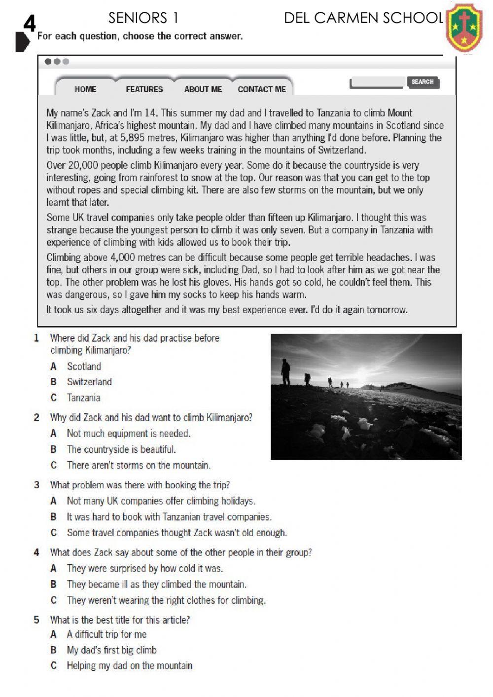 Reading Comprehension Online Exercise For A2 PRE INTERMEDIATE Live reading-comprehension-online-exercise-for-a2-pre-intermediate-live