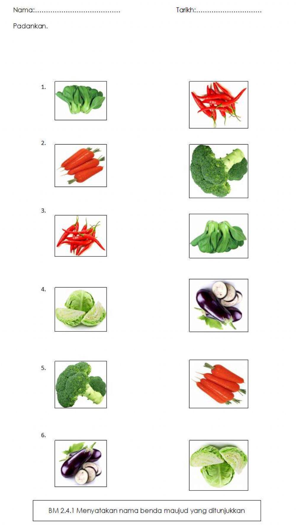 Tema sayuran-nama worksheet | Live Worksheets