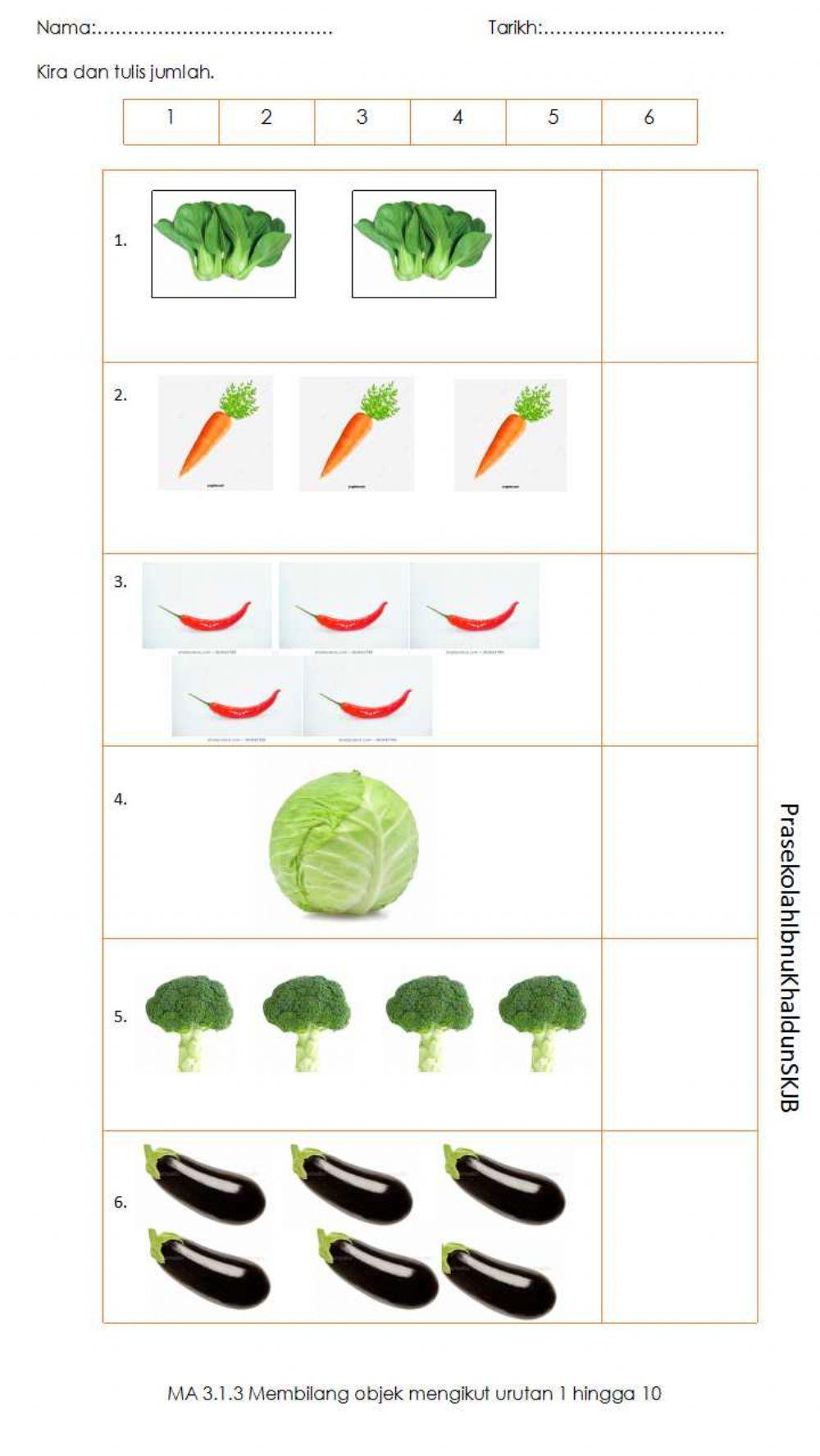 Tema sayuran-mate interactive worksheet | Live Worksheets