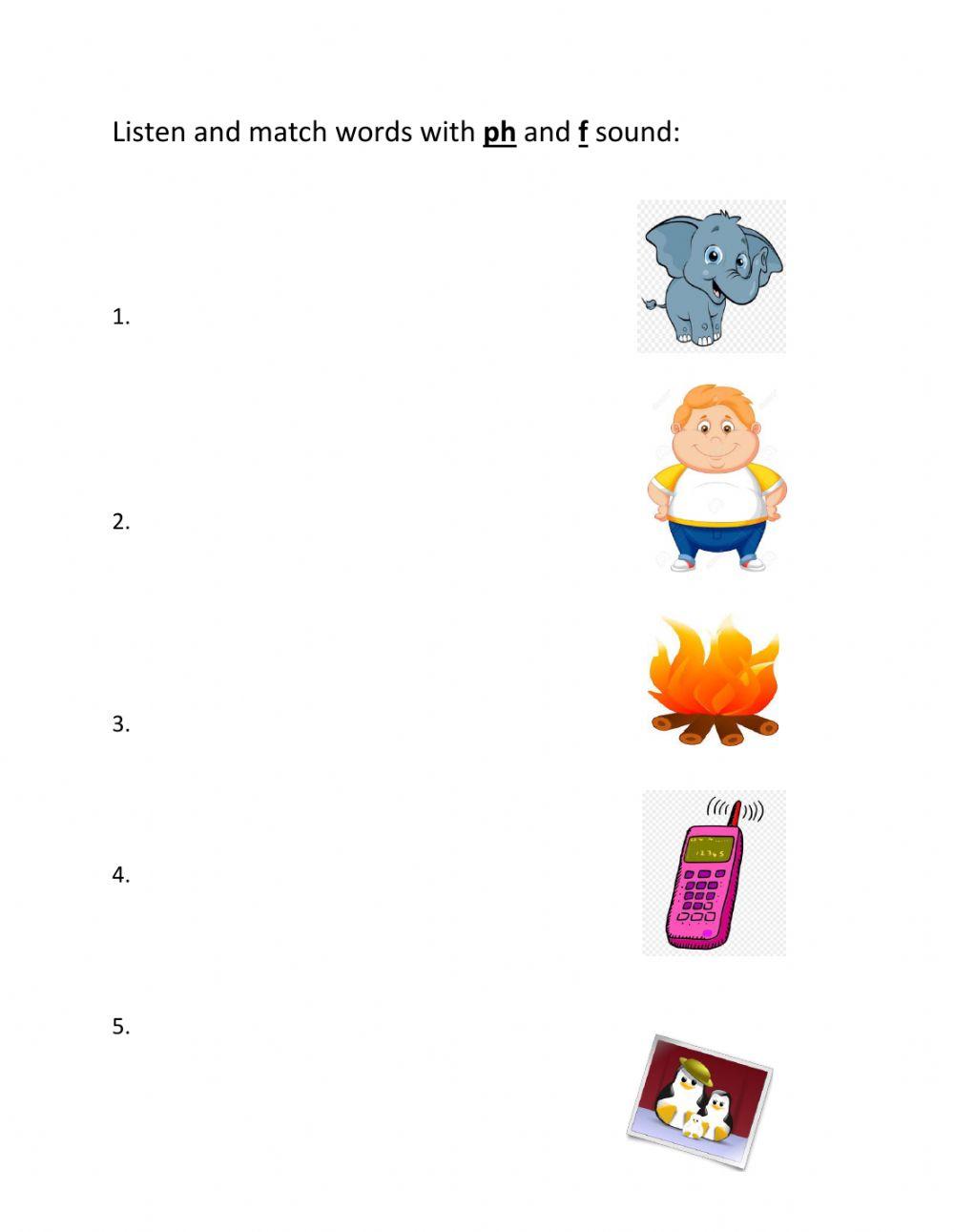 Ph and f sound worksheet | Live Worksheets
