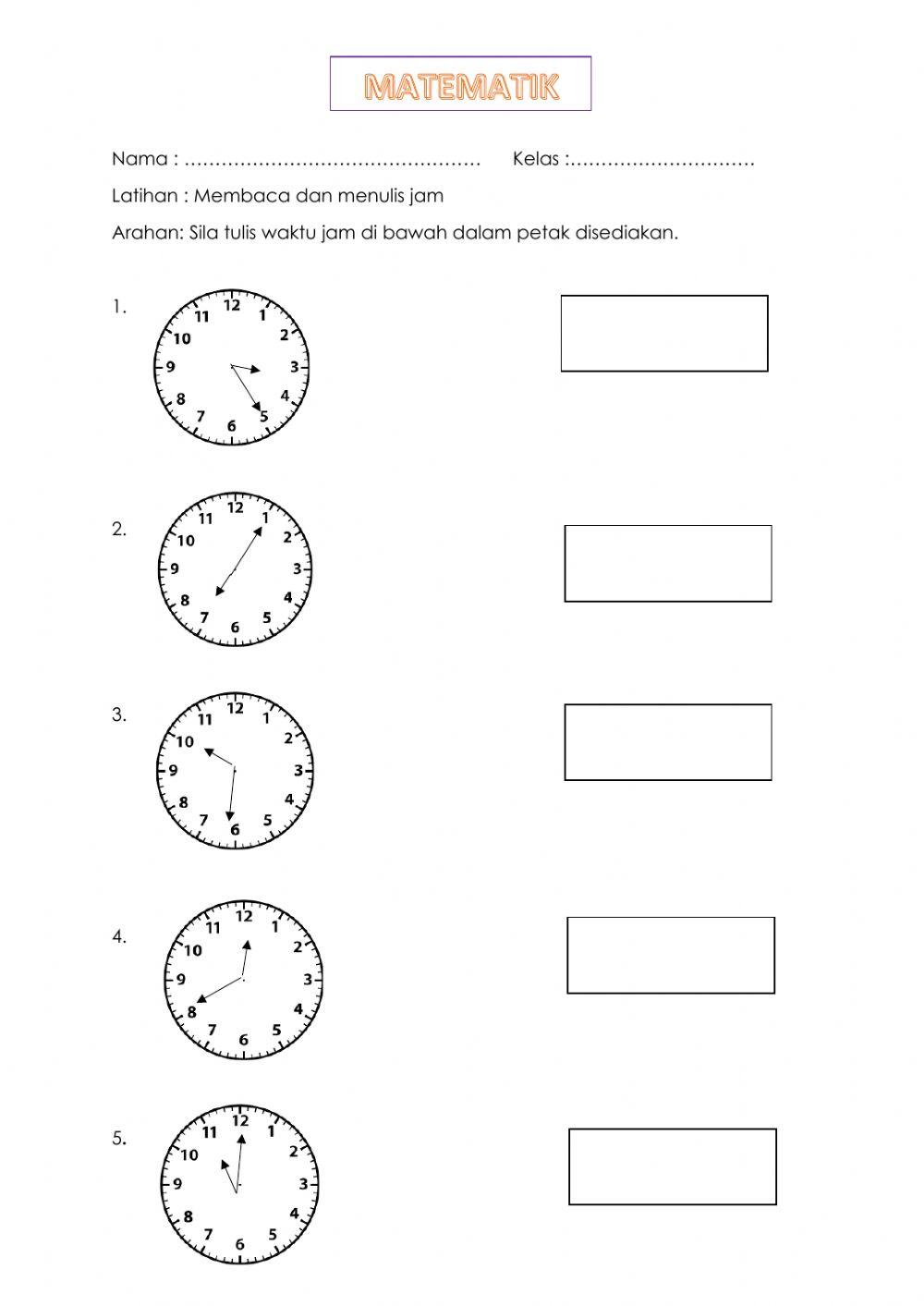 Latihan Matematik 3.9.4 Menyatakan waktu dalam jam dan minit mengikut ...