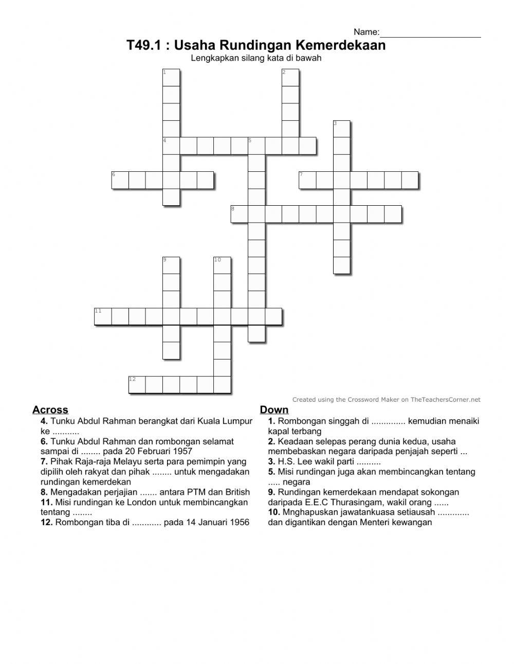 T4B9.1 Usaha Rundingan Kemerdekaan worksheet | Live Worksheets