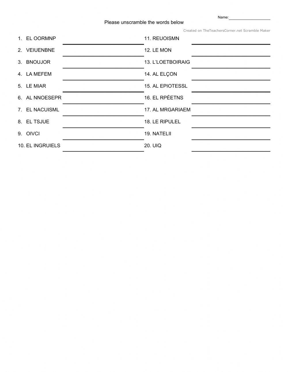 Scramble Word 1 L-1 worksheet | Live Worksheets