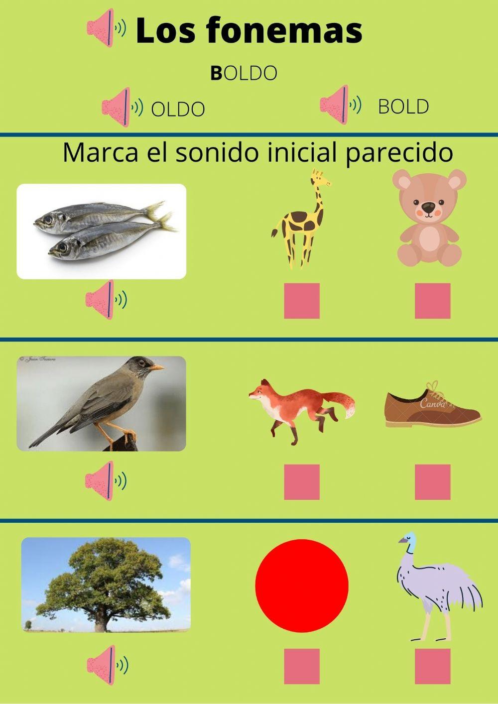 Fonemas iniciales worksheet | Live Worksheets