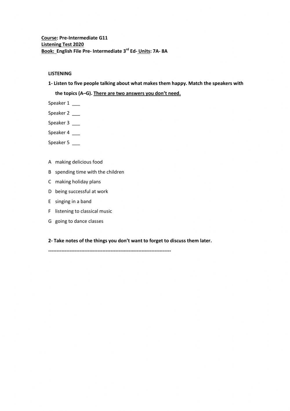 Listening exam interactive exercise | Live Worksheets